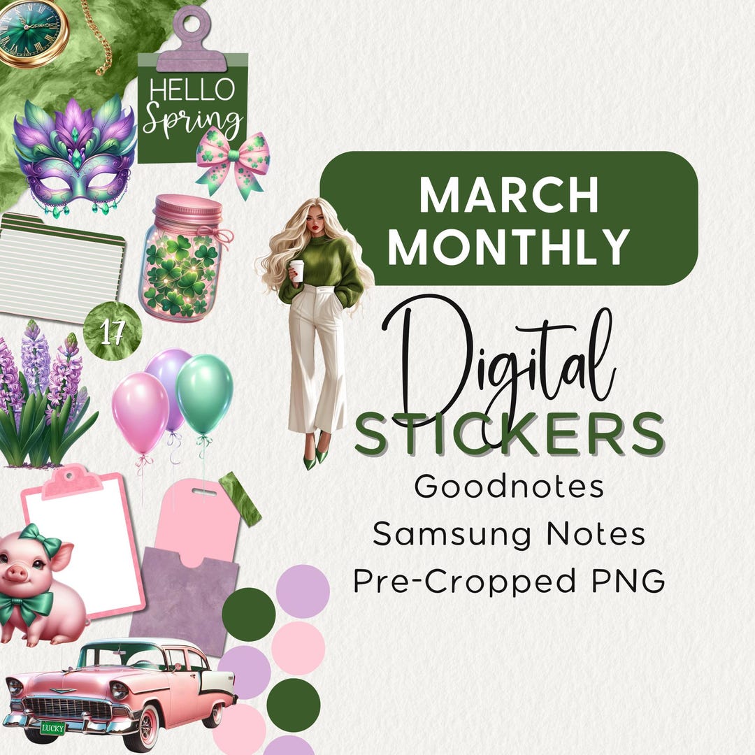 March DIGITAL PLANNER STICKERS, Goodnotes, Samsung Notes, Png, St ...