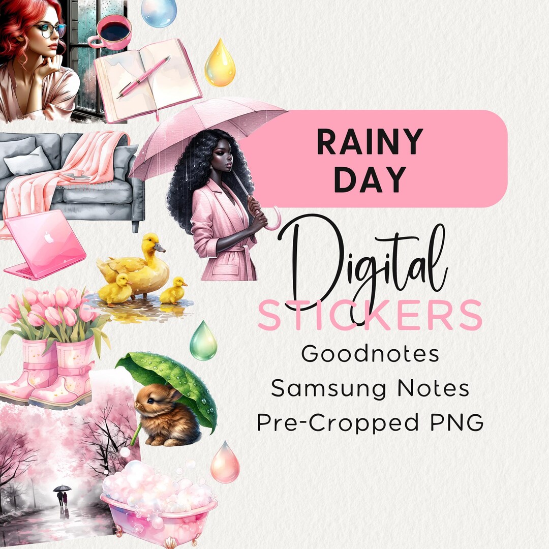 RAINY DAY Digital Planner Stickers, Goodnotes Noteful Samsung Notes Png ...