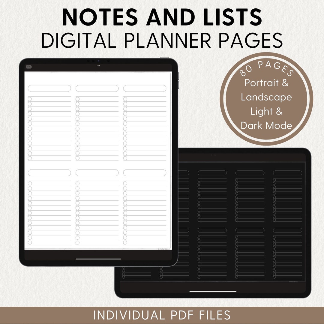 NOTES and Lists PLANNER PAGES, Digital Planner Inserts, Planner ...