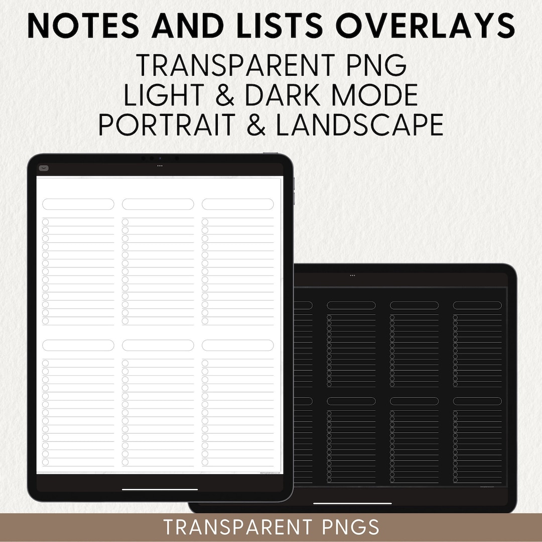 NOTES and LISTS OVERLAYS Stickers for Digital Planners Goodnotes ...
