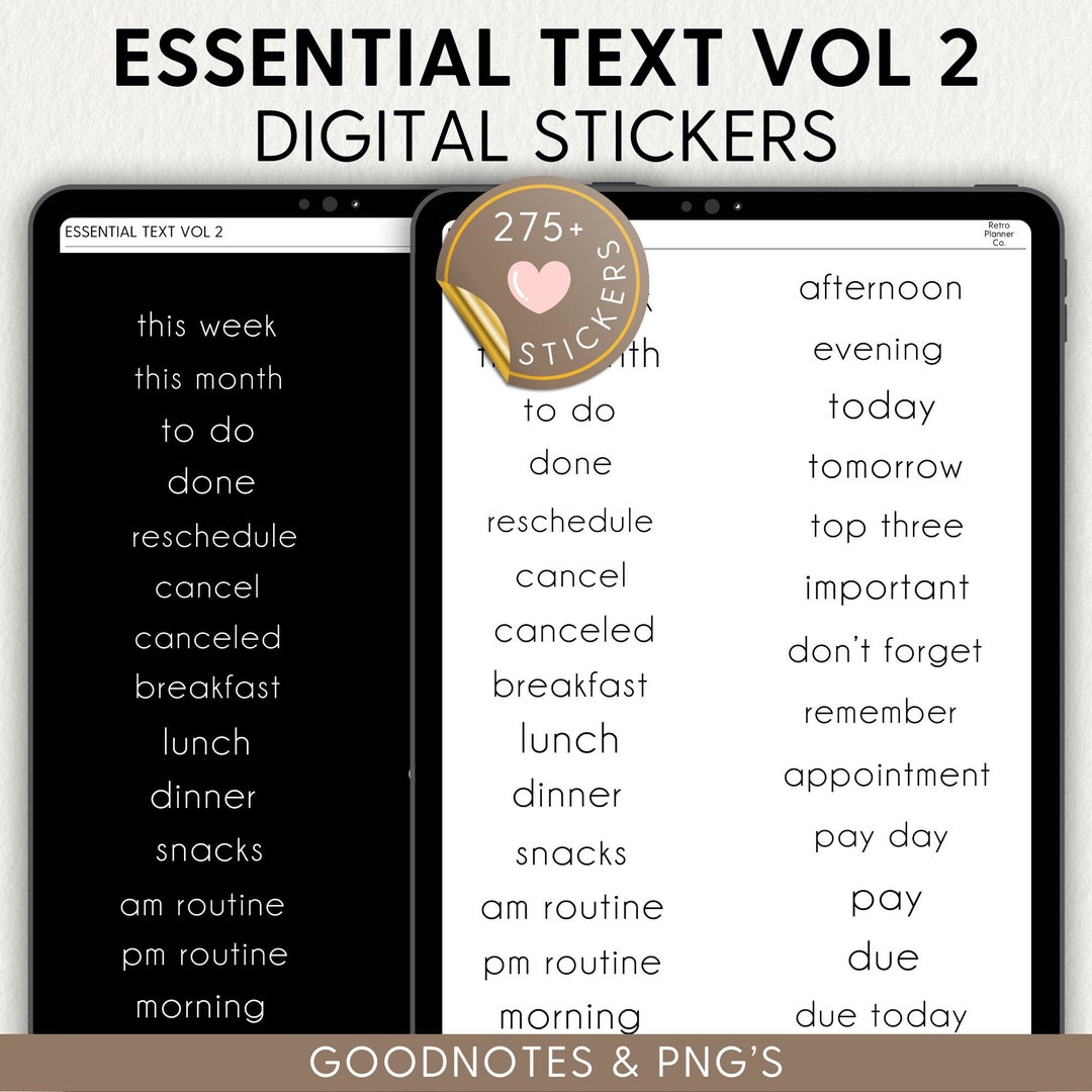 Planner WORDS DIGITAL STICKERS Vol 2 Noteful Everyday Text for Digital ...