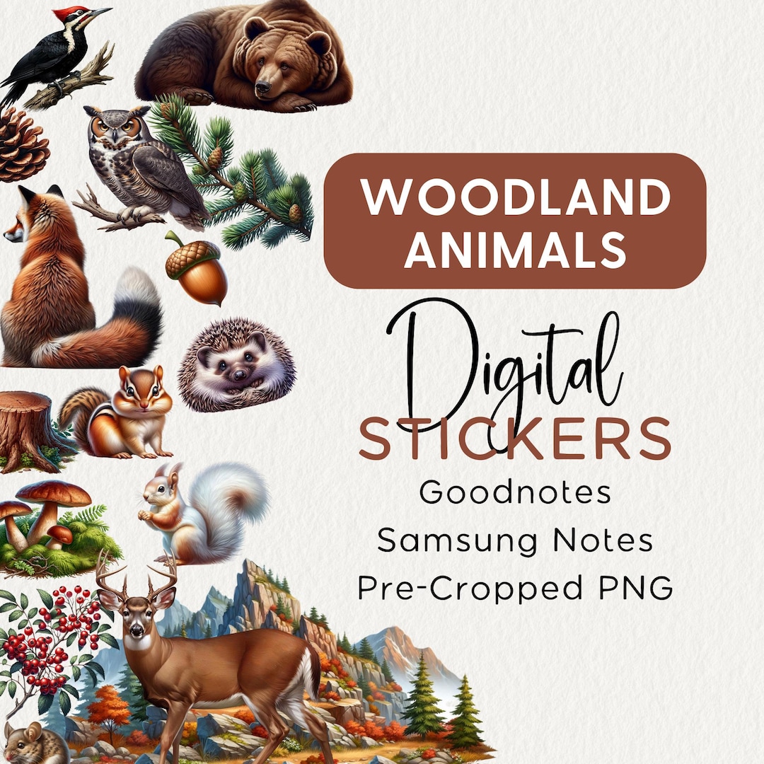 WOODLAND ANIMALS Digital Planner Stickers Goodnotes Noteful Samsung ...