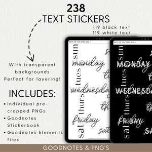 WEEKDAY DIGITAL STICKERS, Goodnotes Stickers, Days of the Week Planner ...