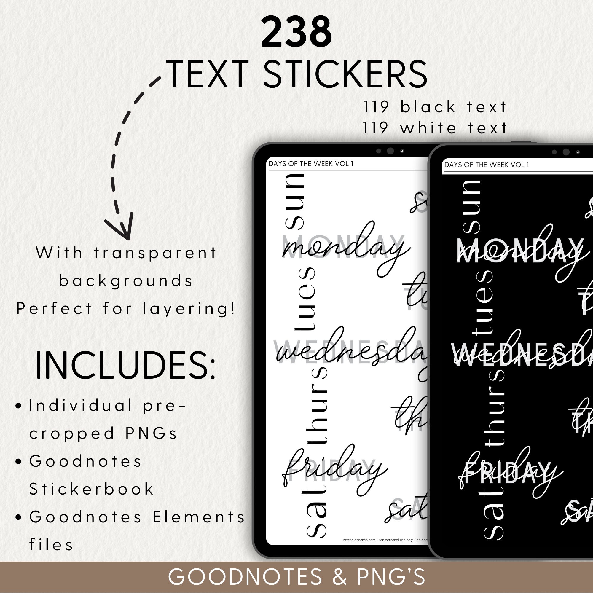 WEEKDAY DIGITAL STICKERS, Goodnotes Stickers, Days of the Week Planner ...