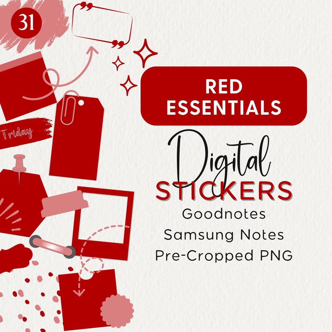 RED ESSENTIAL Digital Stickers Goodnotes Noteful Samsung Notes Png ...