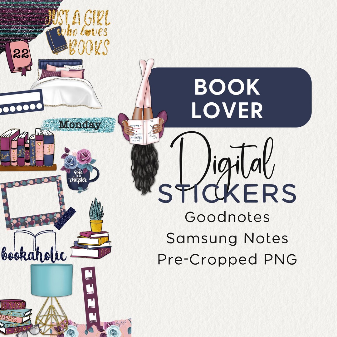 BOOK LOVER Digital STICKERS, Goodnotes Noteful Pre-cropped Png, Bookish ...