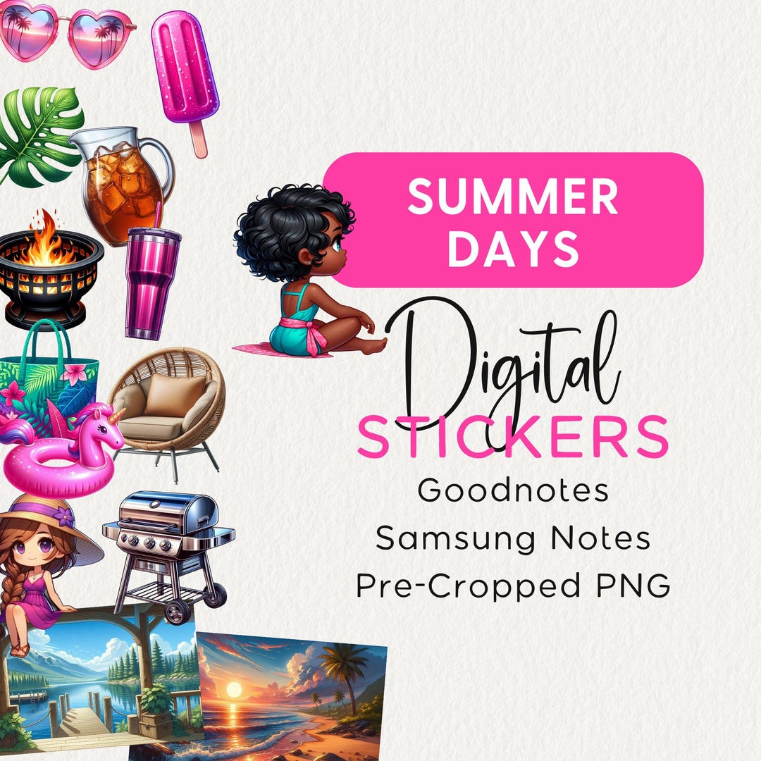 SUMMER DIGITAL STICKERS, Goodnotes, Samsung Notes, Png, Realistic ...