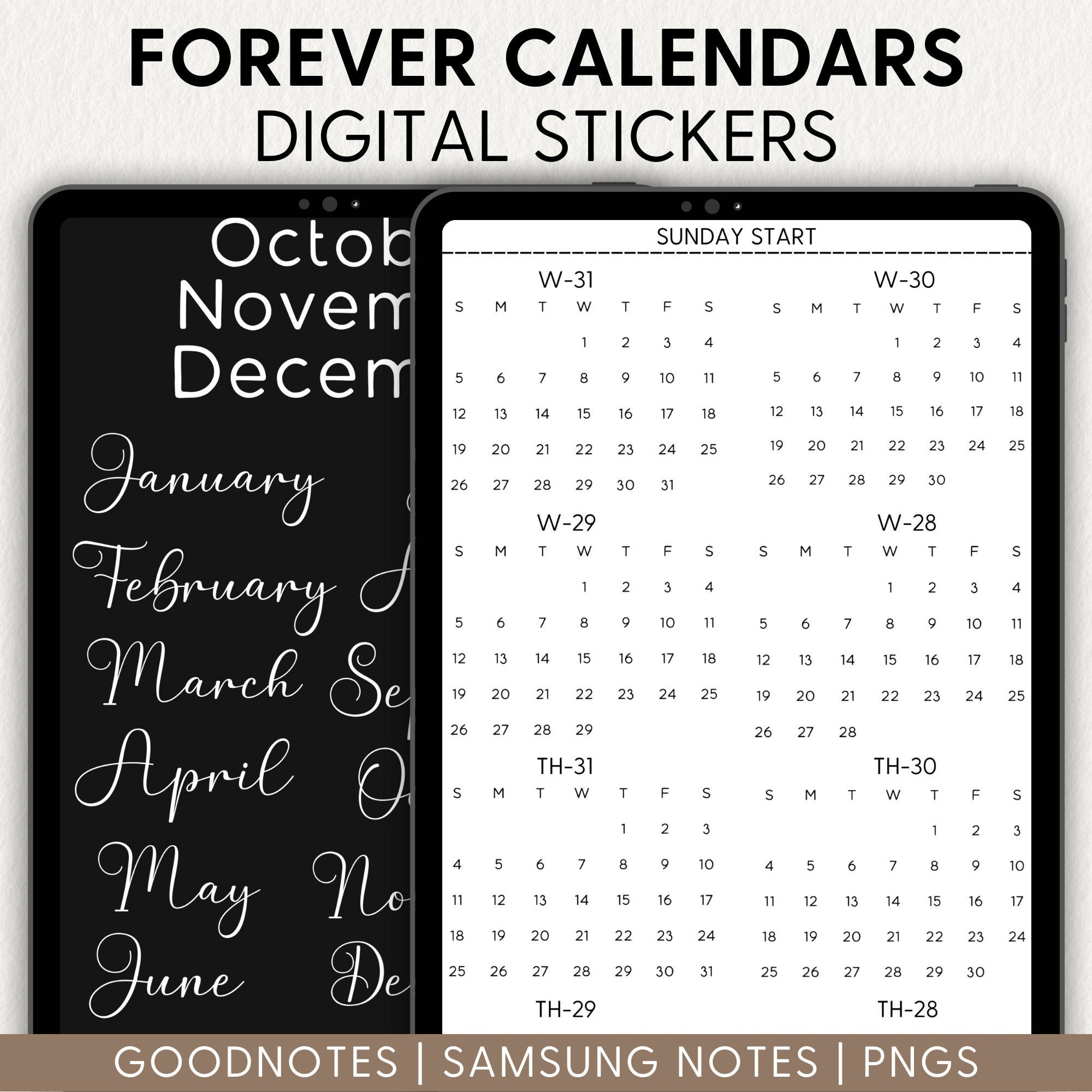 Mini CALENDAR DIGITAL STICKERS, Forever Perpetual Calendars for Digital ...