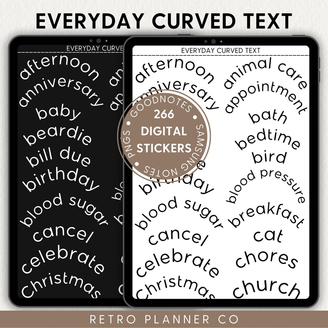 EVERYDAY CURVED TEXT Digital Stickers Vol 1 Noteful Goodnotes Stickers ...
