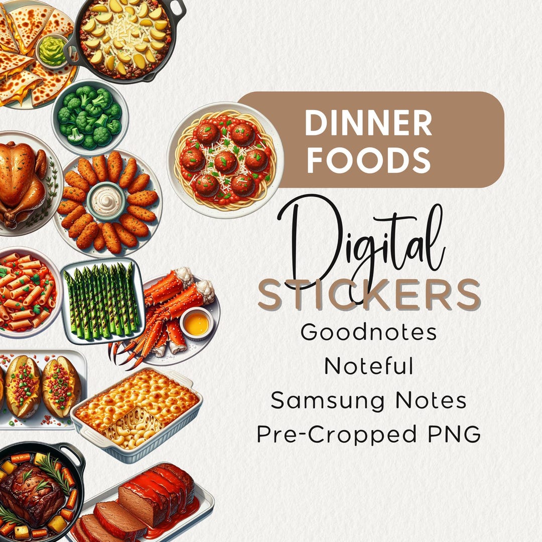 DINNER FOOD STICKERS for Digital Planners Noteful Goodnotes Samsung ...