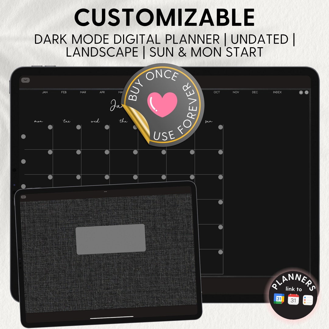 CUSTOMIZABLE DIGITAL PLANNER Landscape Dark Mode Undated Noteful ...