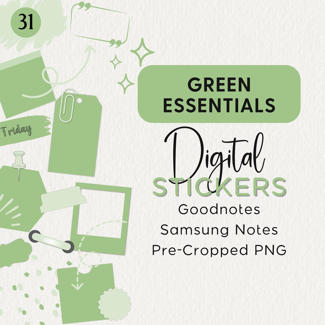 GREEN ESSENTIAL Digital Stickers Goodnotes, Samsung Notes, Png, Digital ...