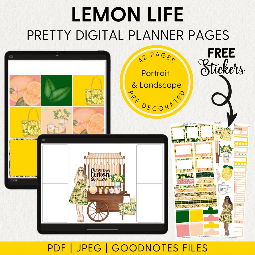 Pre-decorated DIGITAL PLANNER PAGES Lemon Life Noteful Goodnotes ...
