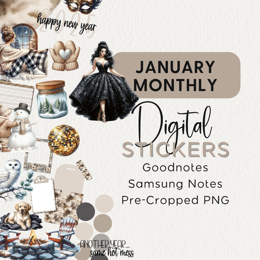 JANUARY DIGITAL STICKERS Noteful Goodnotes Samsung Notes Png New Year ...