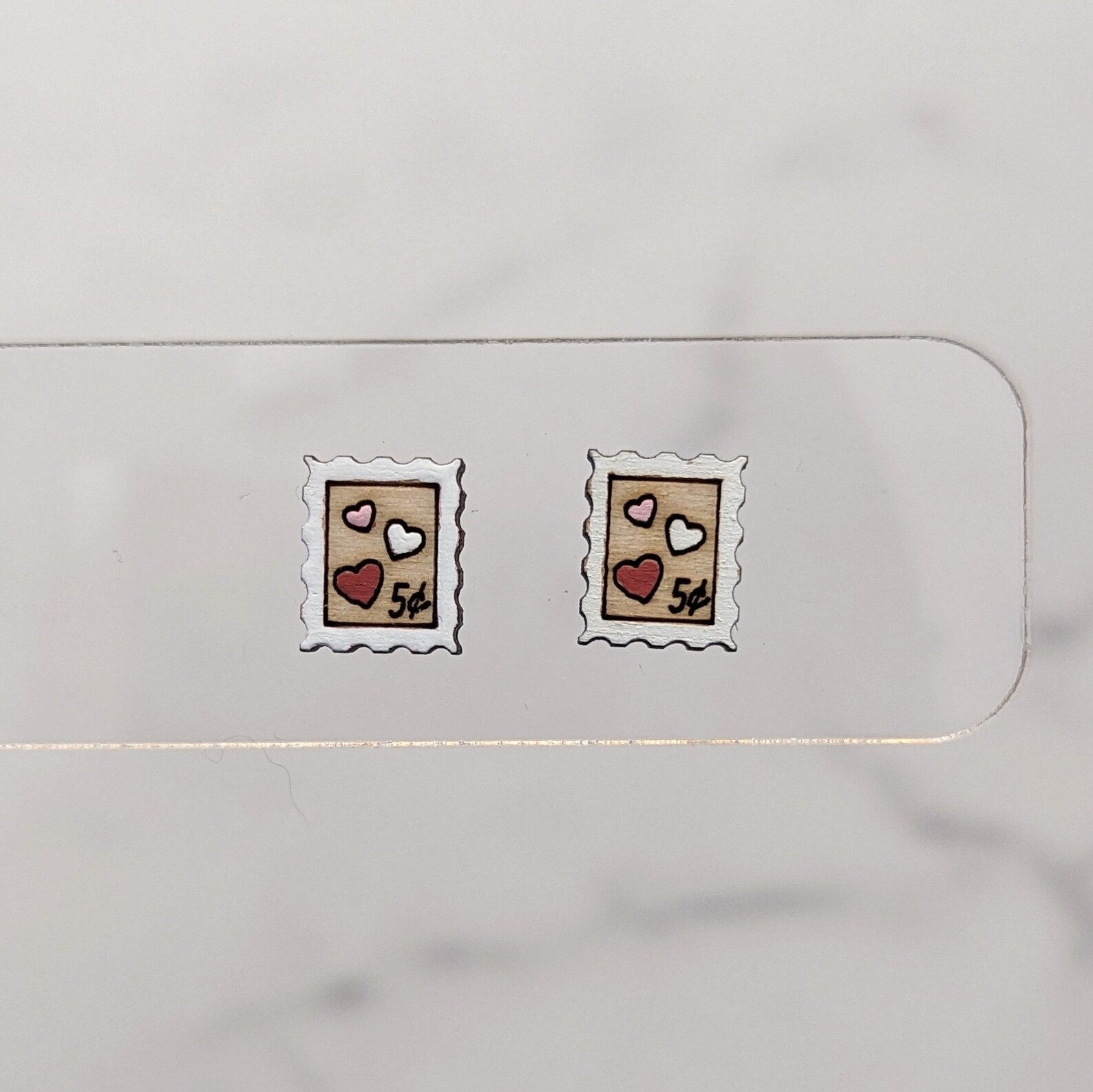 Valentine's Postage Stamp Wood Stud Earrings, Stud Earrings, Wooden ...