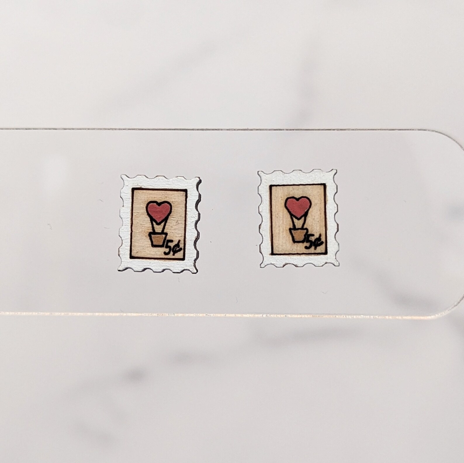 Valentine's Postage Stamp Wood Stud Earrings, Stud Earrings, Wooden ...