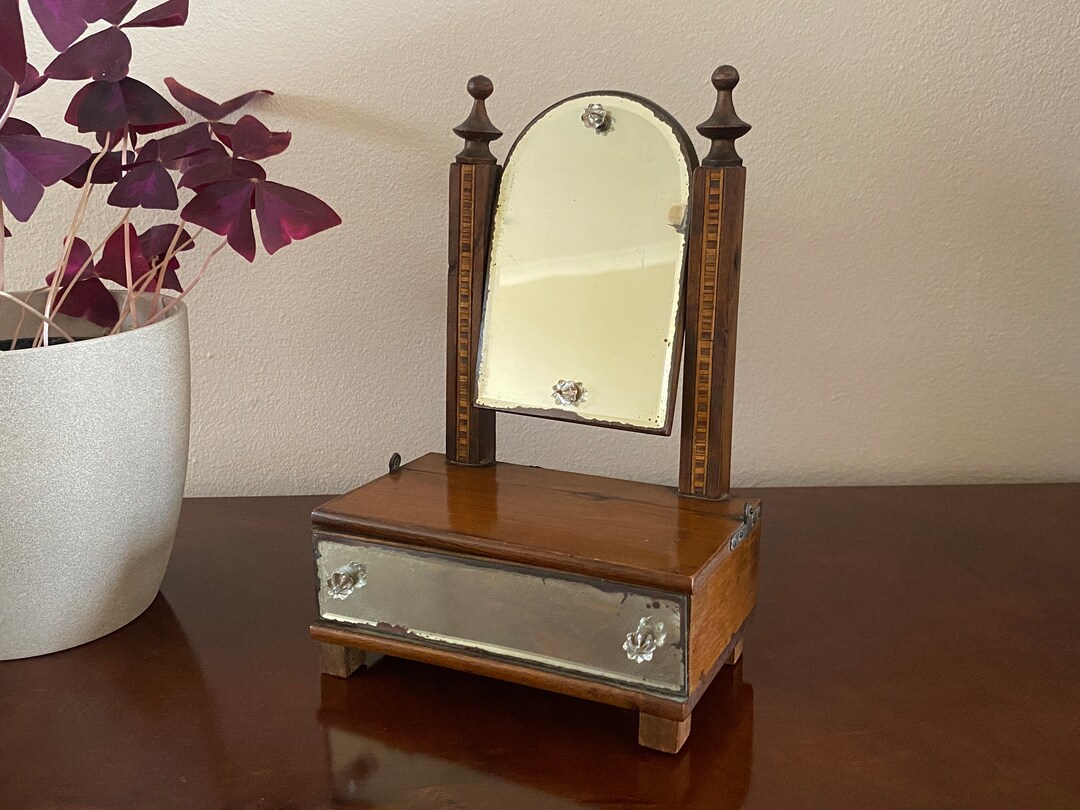 Antique Miniature Dressing Table Jewellery Box, Mahogany With Parquetry ...