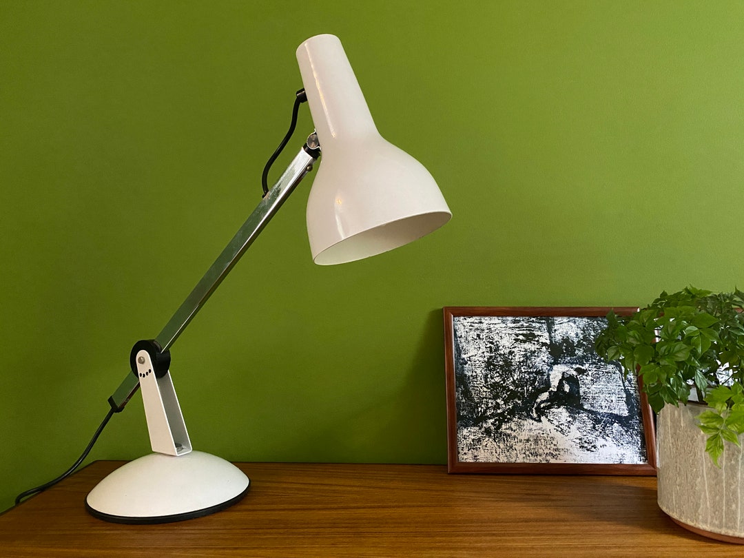 Prova Vintage Italian Desk Lamp, White and Chrome, Adjustable Height ...