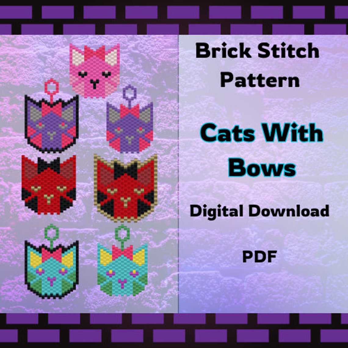 Cat With Bow Charms Brick Stitch Pattern - Etsy