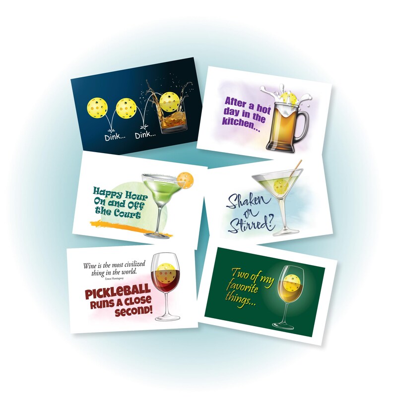 Pickleball Note Cards Featuring 6 Different Drinks. Cute, Funny and ...