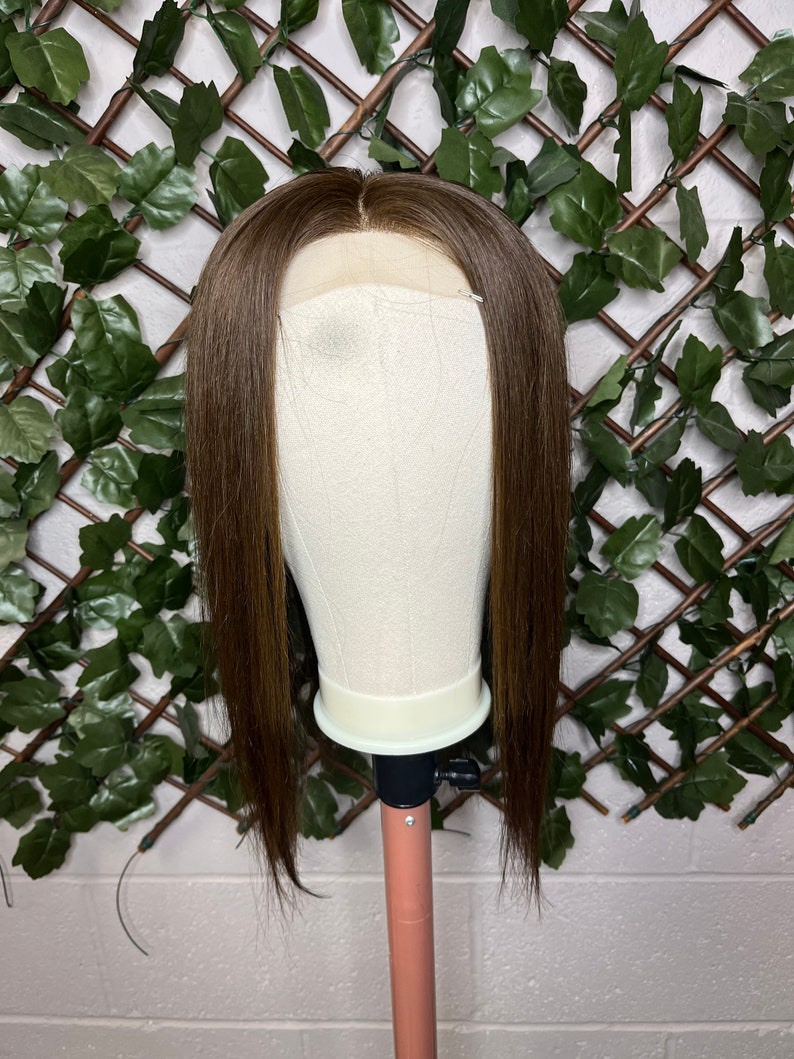 Leve Castanho Escuro 100% Luxo Remy Cabelo Humano Clip In Topper Usando ...