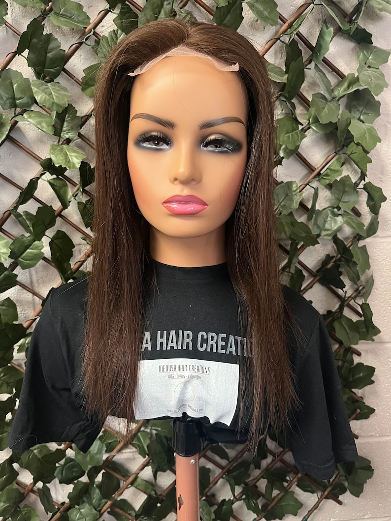 Leve Castanho Escuro 100% Luxo Remy Cabelo Humano Clip In Topper Usando ...