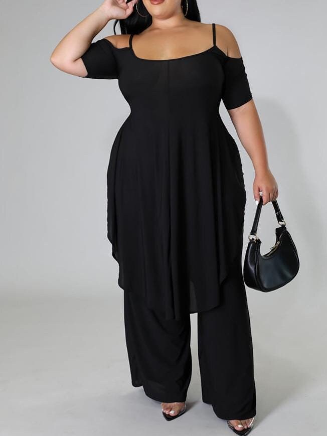 Plus Size Solid Color Slip Top Two-piece Set, Stretchy - Etsy