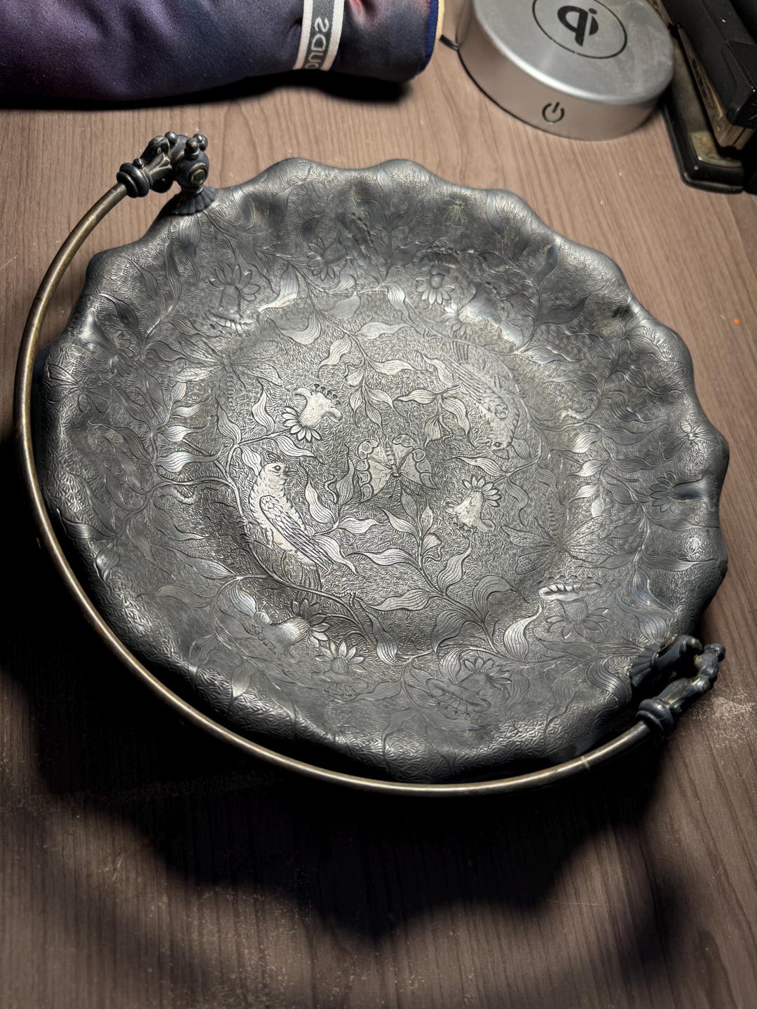 Vintage James Tufts Quadruple Silver Plate Bowl: Birds, Flowers ...