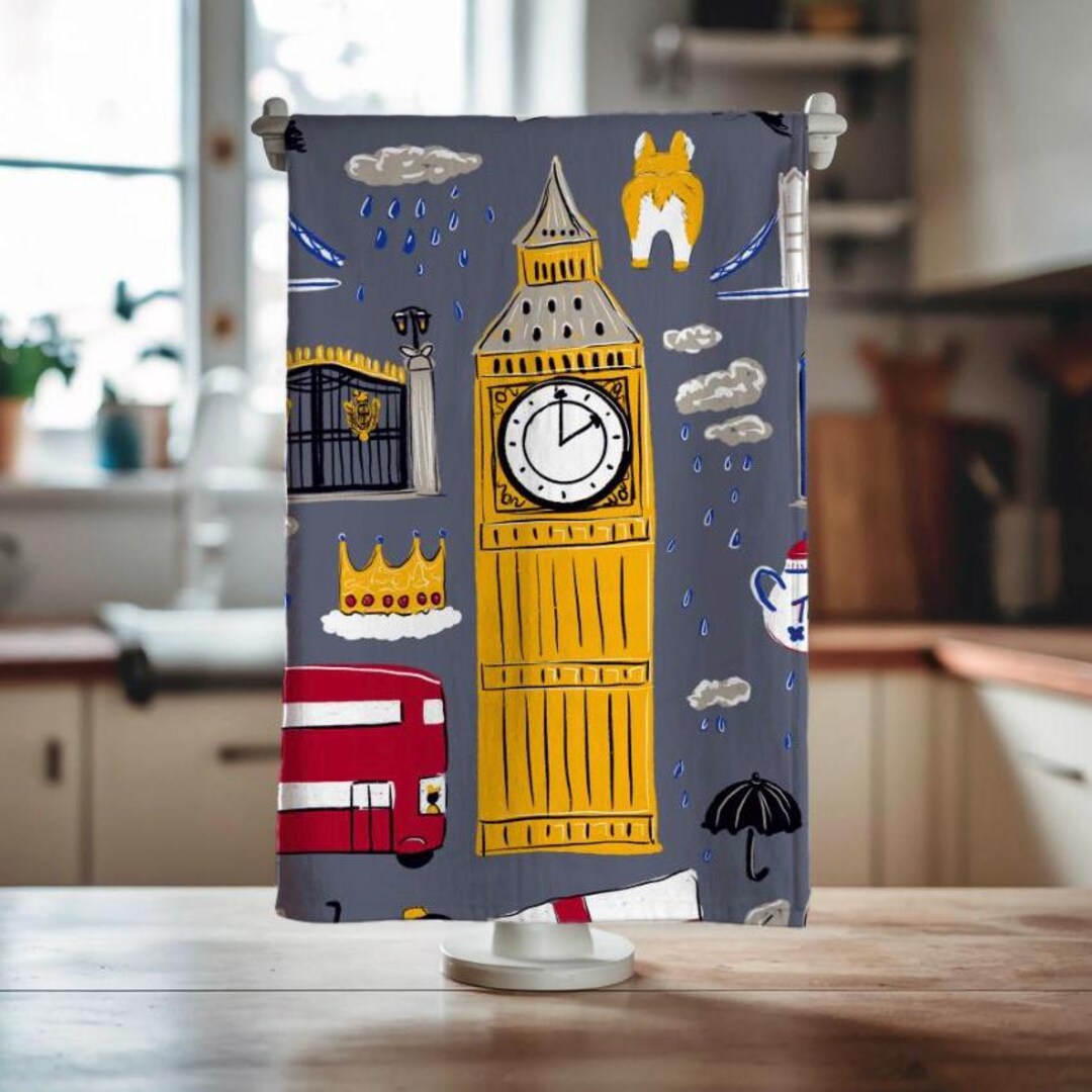 England Travel Inspired Kitchen Tea Towel | British Landmarks Design ...