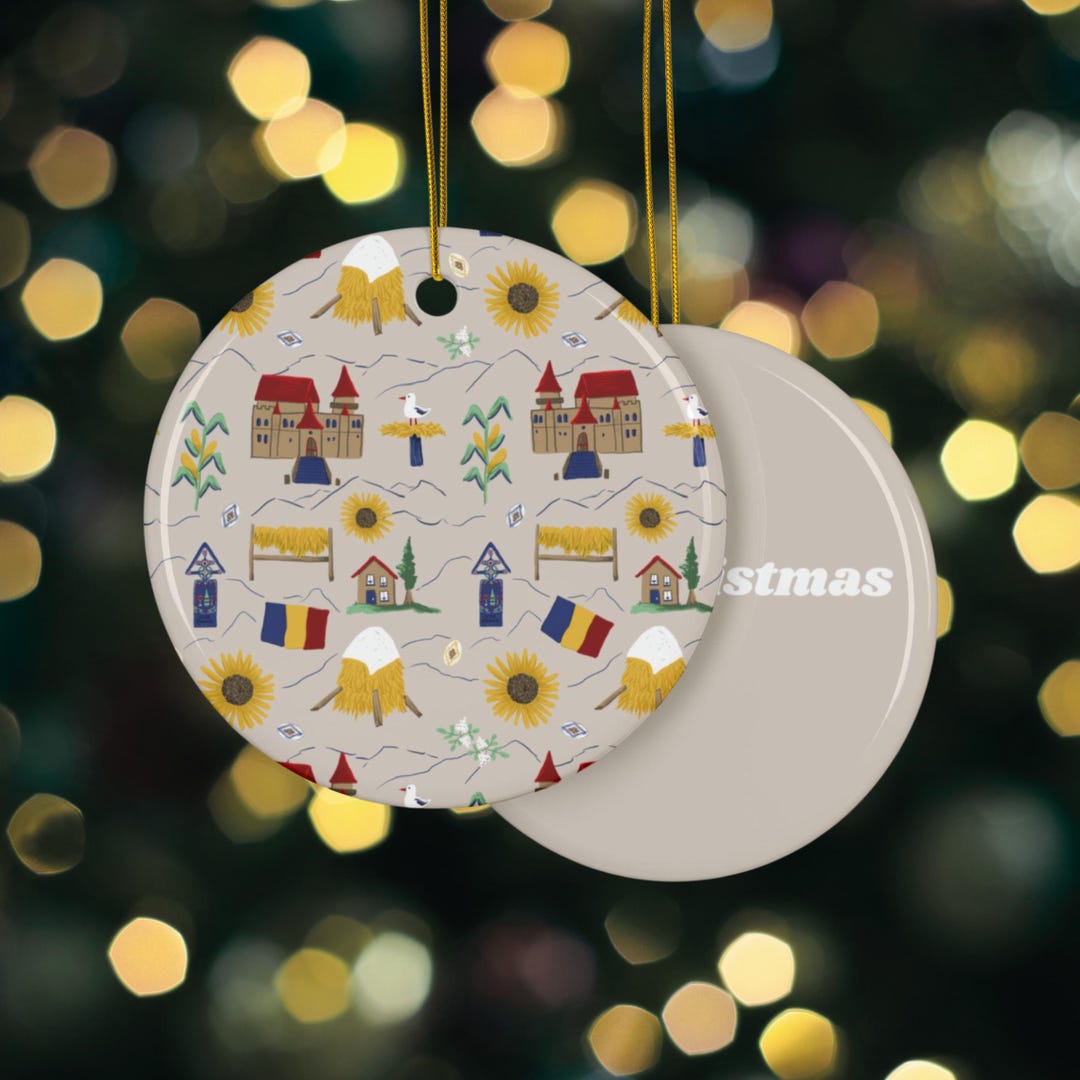 Romania Inspired Ceramic Custom Ornament, Double-sided, Romanian Decor ...