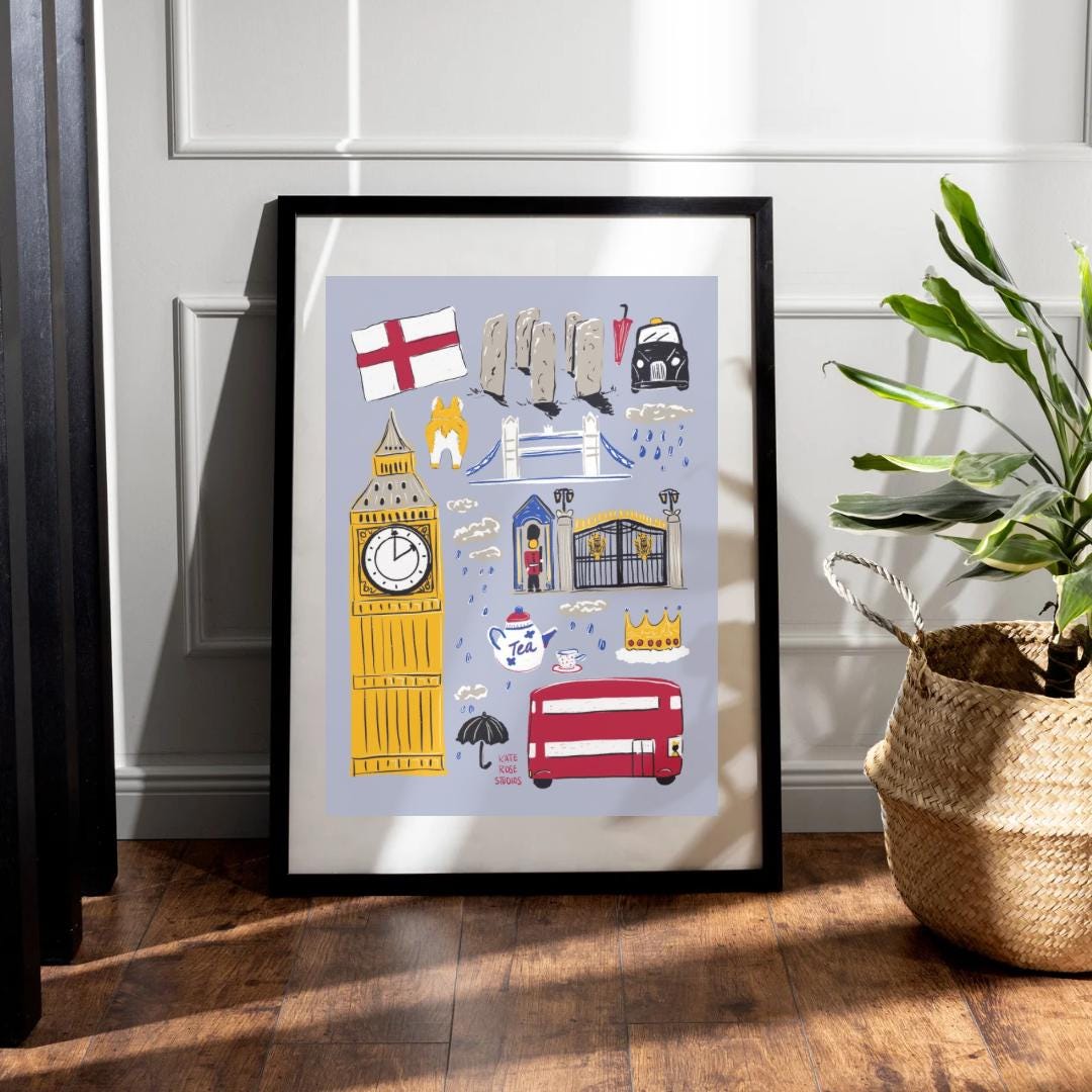 London England Inspired Wall Art Print Digital Illustration | Png, Pdf ...