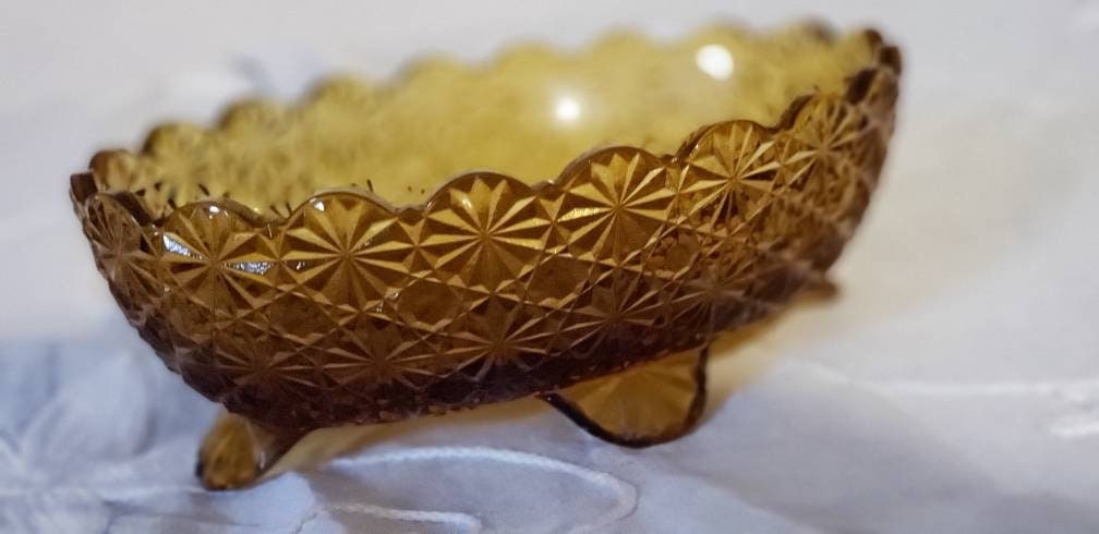 Vintage L G Wright Amber Footed(4) Daisy and Button Bowl - Etsy