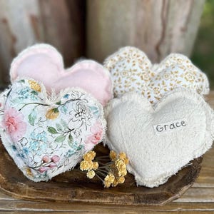 4 Fabric Puffed Mini Hearts, Vintage Inspired, Distressed, Shabby Chic ...