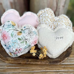 4 Fabric Puffed Mini Hearts, Vintage Inspired, Distressed, Shabby Chic ...