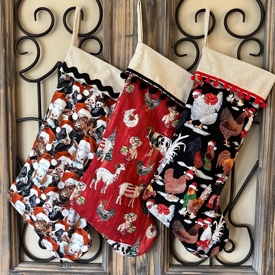 Farm Animals Christmas Stocking, Cows, Chickens, Pigs, Sheep, Llama ...