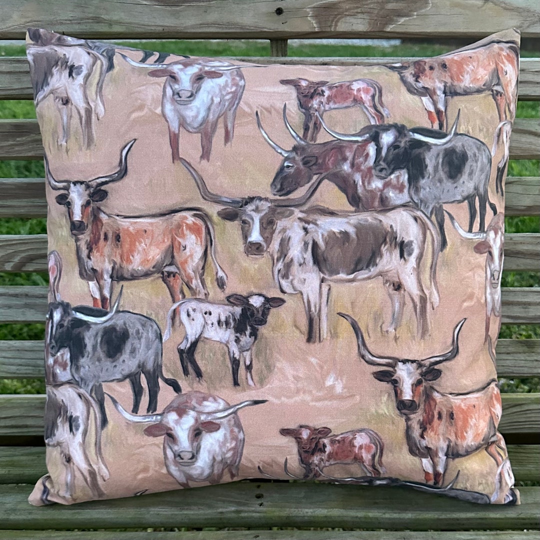 Longhorn Pillow Cover, Large 20x20 Cover, Cow Pillow, Western, Country ...