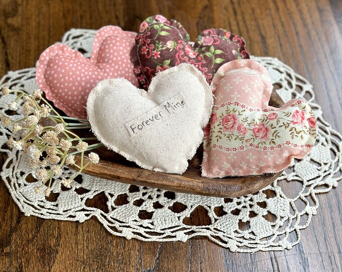 Tattered Valentine Hearts, Set of 7, Handmade Quilt Brown Red, Double ...