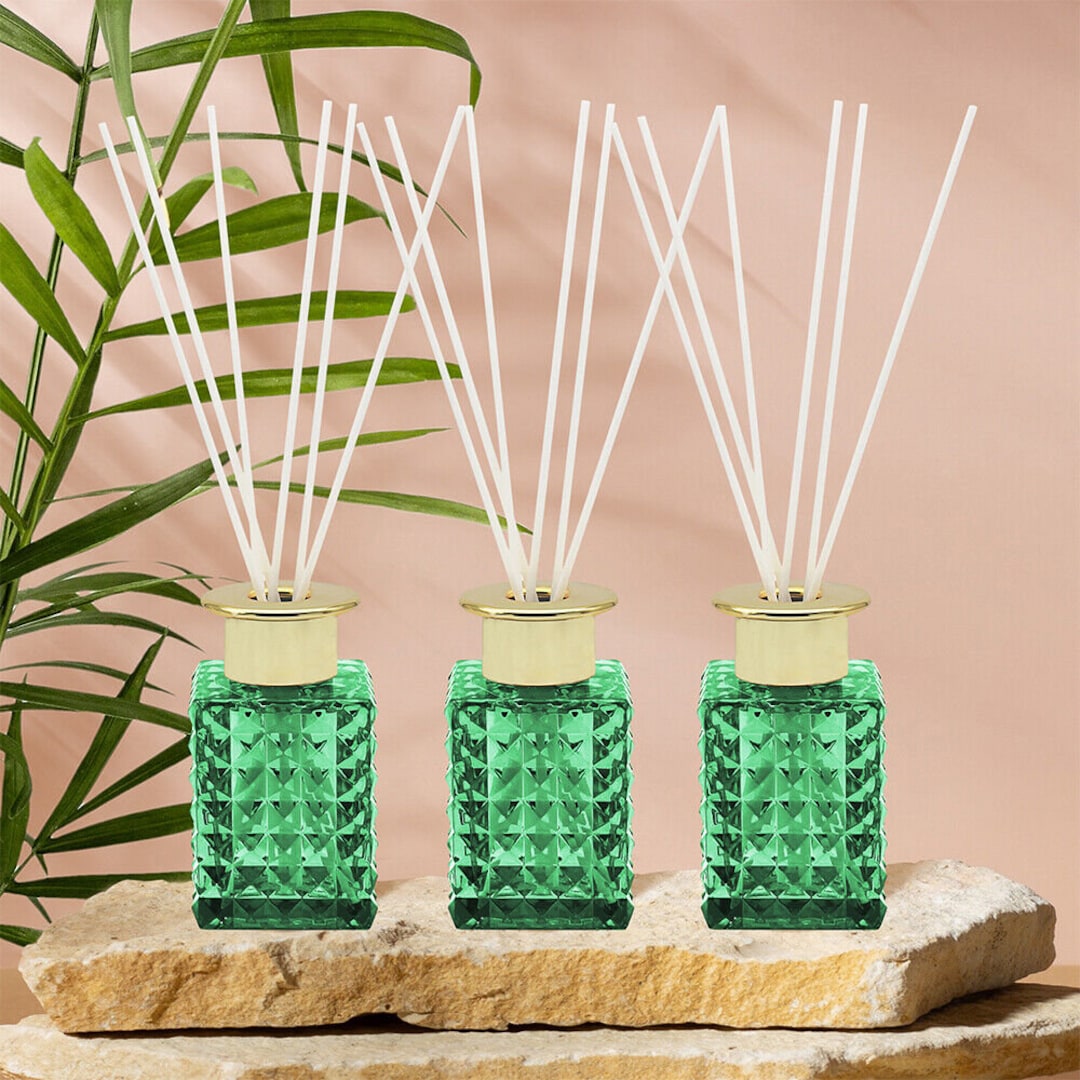 3 X Vintage Green Reed Diffusers Cut Glass Bottle Gift Set Oud - Etsy