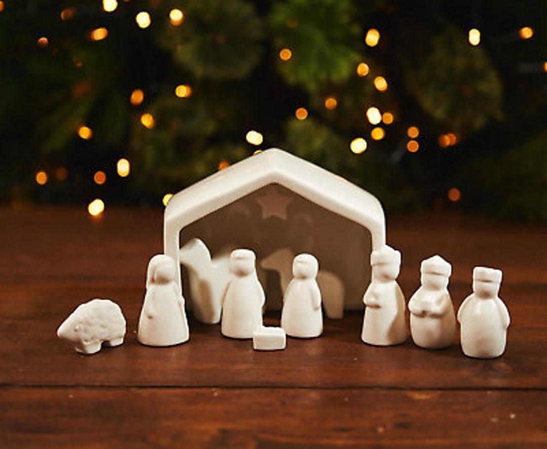 White Ceramic Christmas Nativity Stable Scene Ornament Set - Etsy