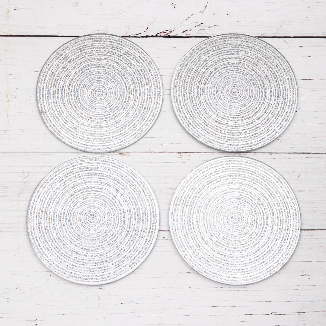 Set 2/4/6/8 Silver Round Mirror Glass Glitter Sparkle Coasters - Etsy
