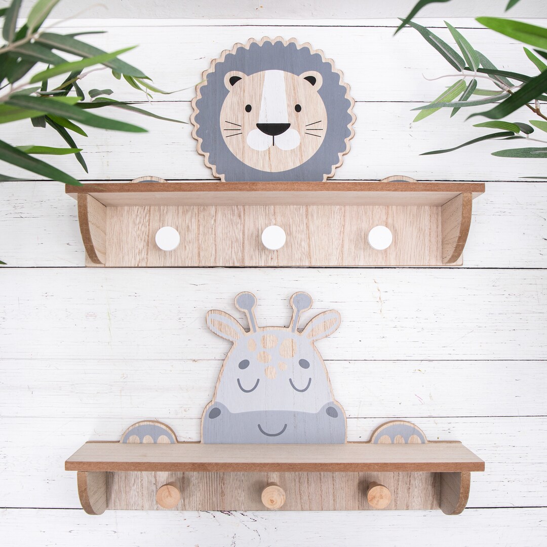 Lion & Giraffe Wood Nursery Children's Floating Shelf and - Etsy