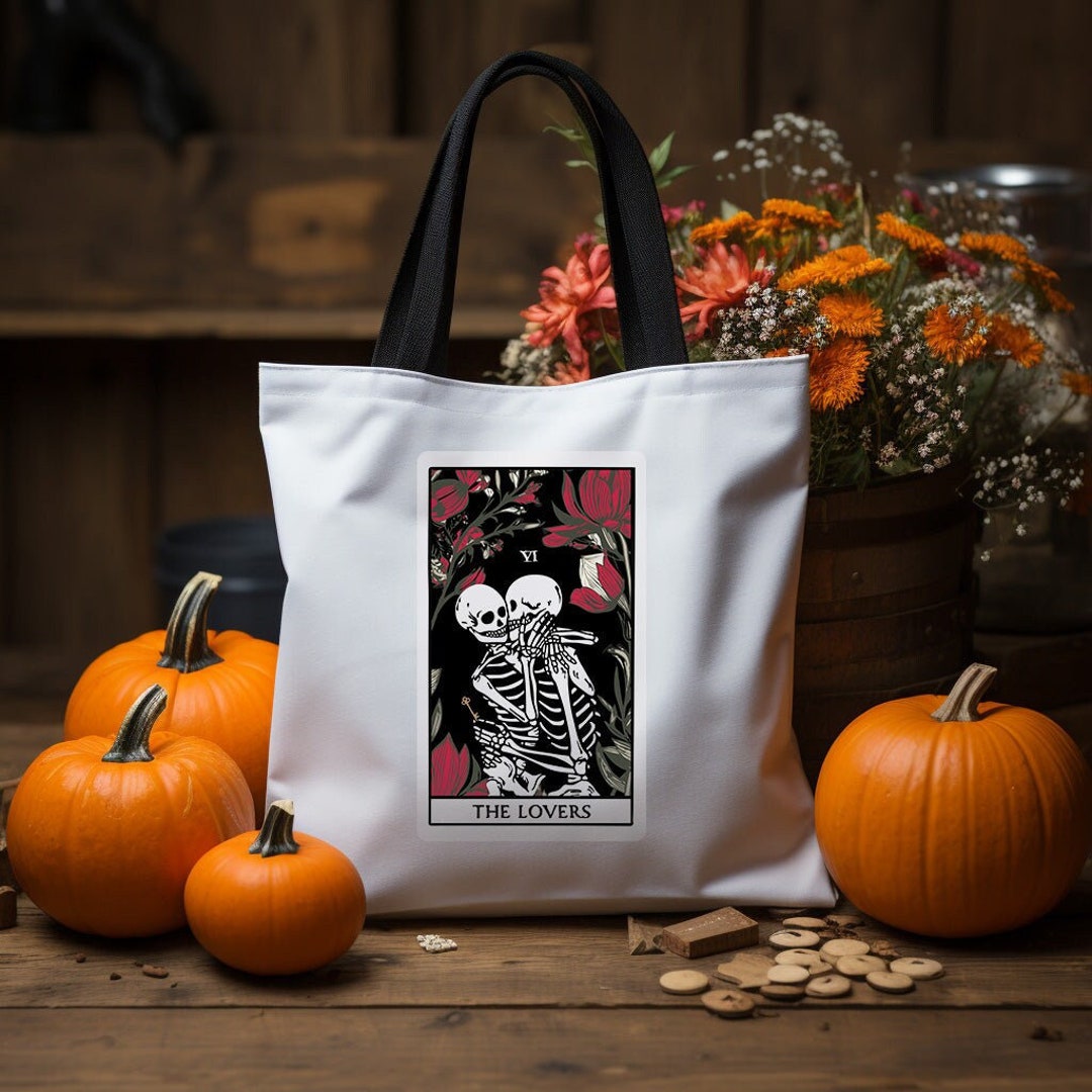 The Lovers Undead VI Tarot Card Skeleton Tote Bag, Halloween Tote Bags ...