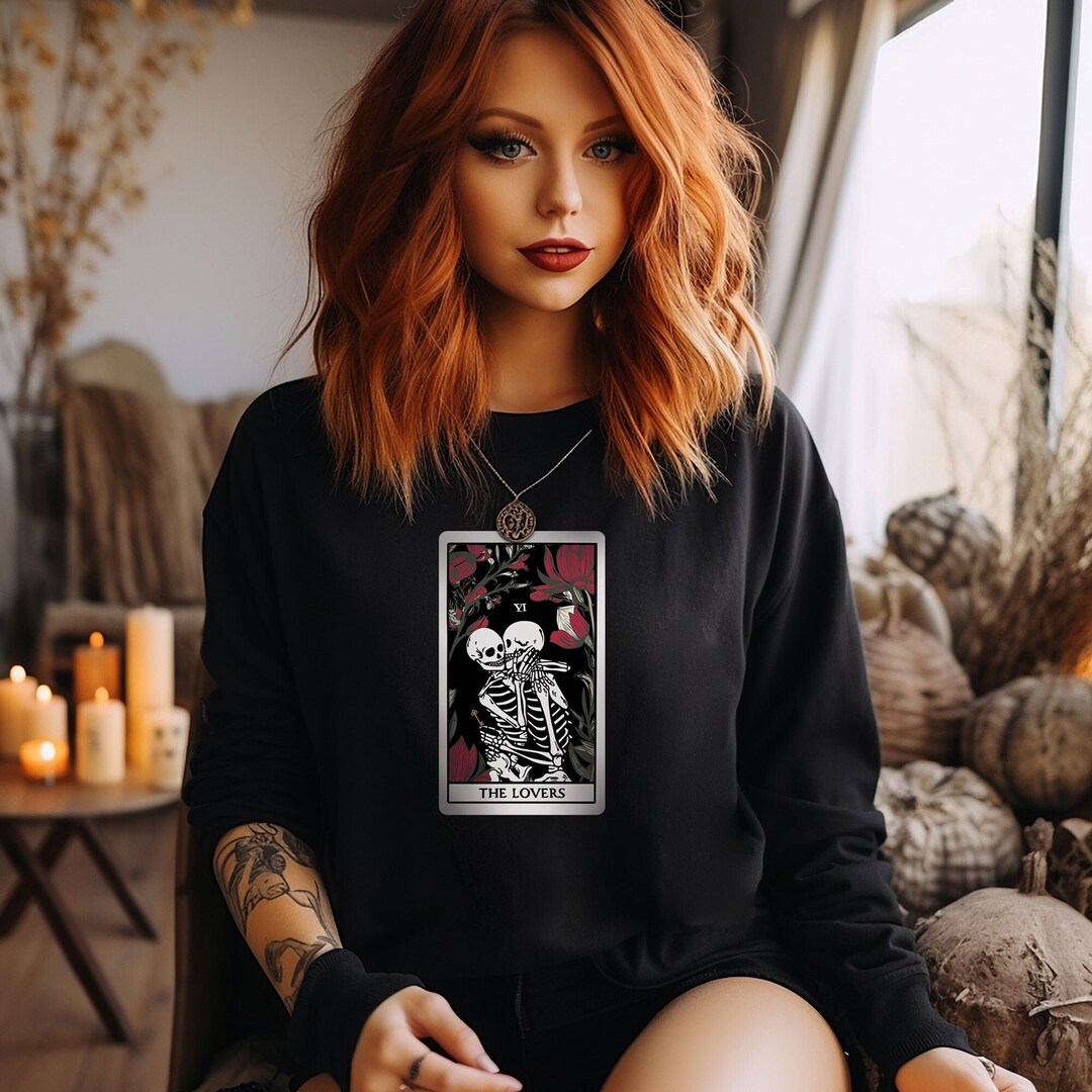 The Lovers Undead VI Tarot Card Skeleton Sweatshirt, Unisex Halloween ...
