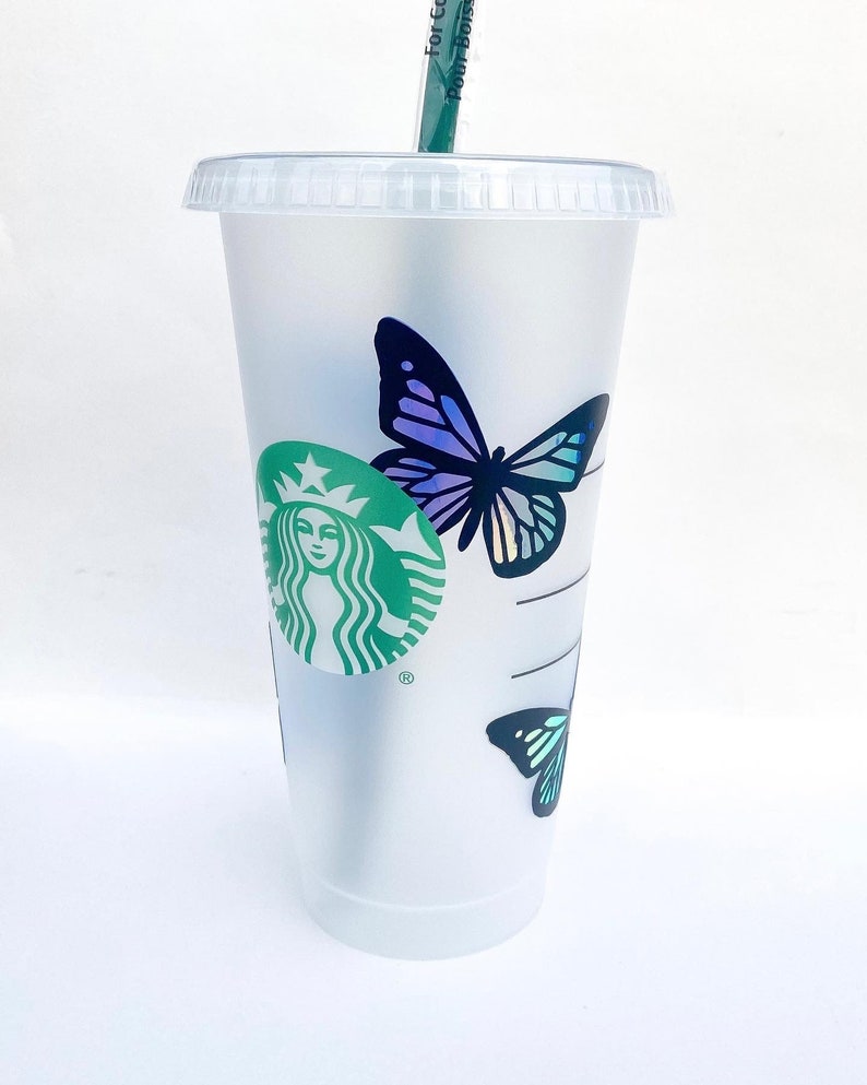 Cold cup Custom Holographic Butterfly 24oz Color Change Cup with Lid ...