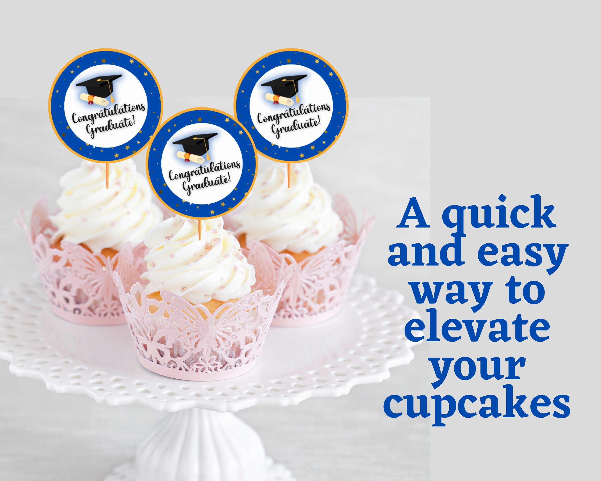 Printable Blue and Gold Graduation Cupcake Topper | DIY Graduation ...