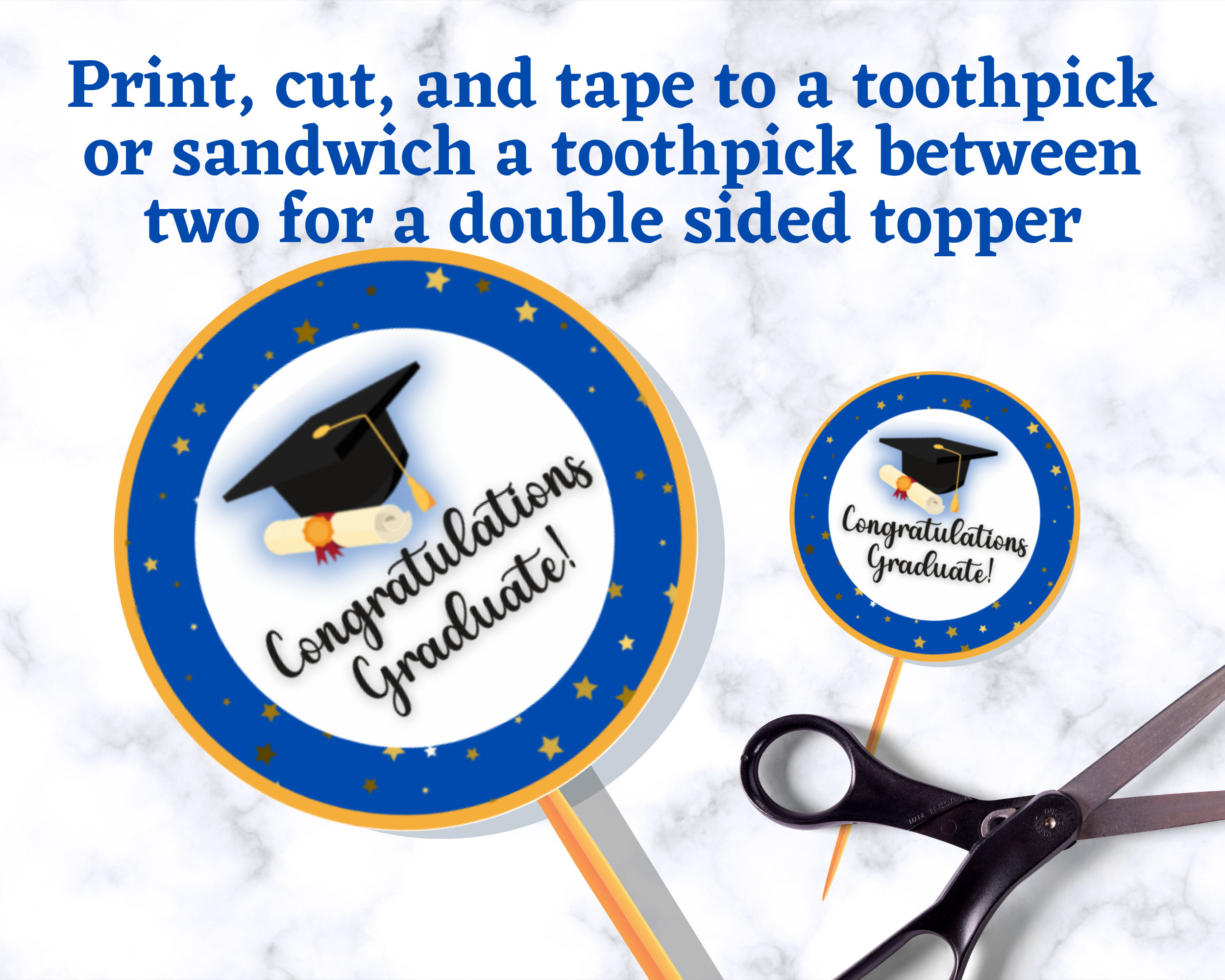 Printable Blue and Gold Graduation Cupcake Topper | DIY Graduation ...