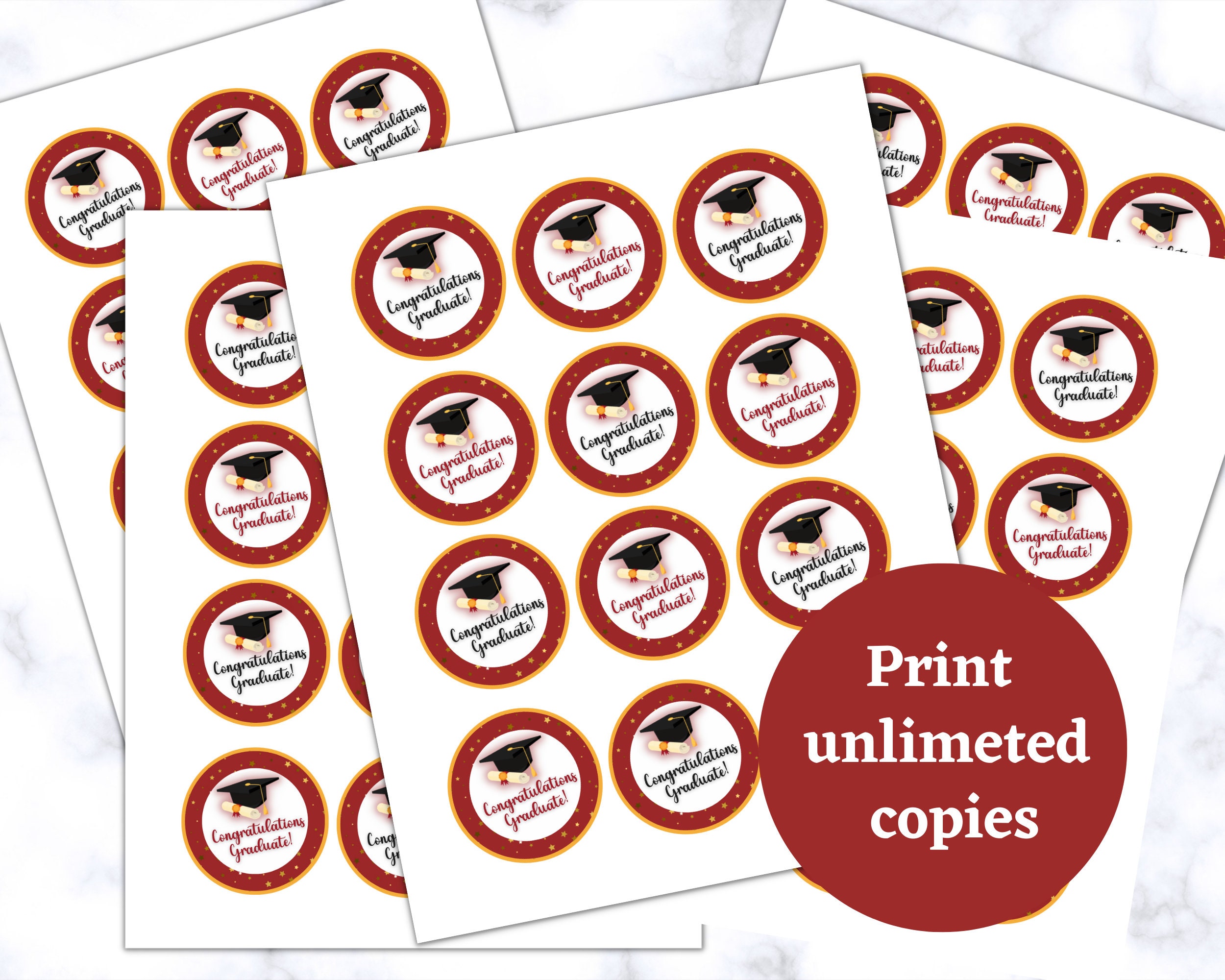 Printable Red and Gold Graduation Cupcake Topper | DIY Graduation ...