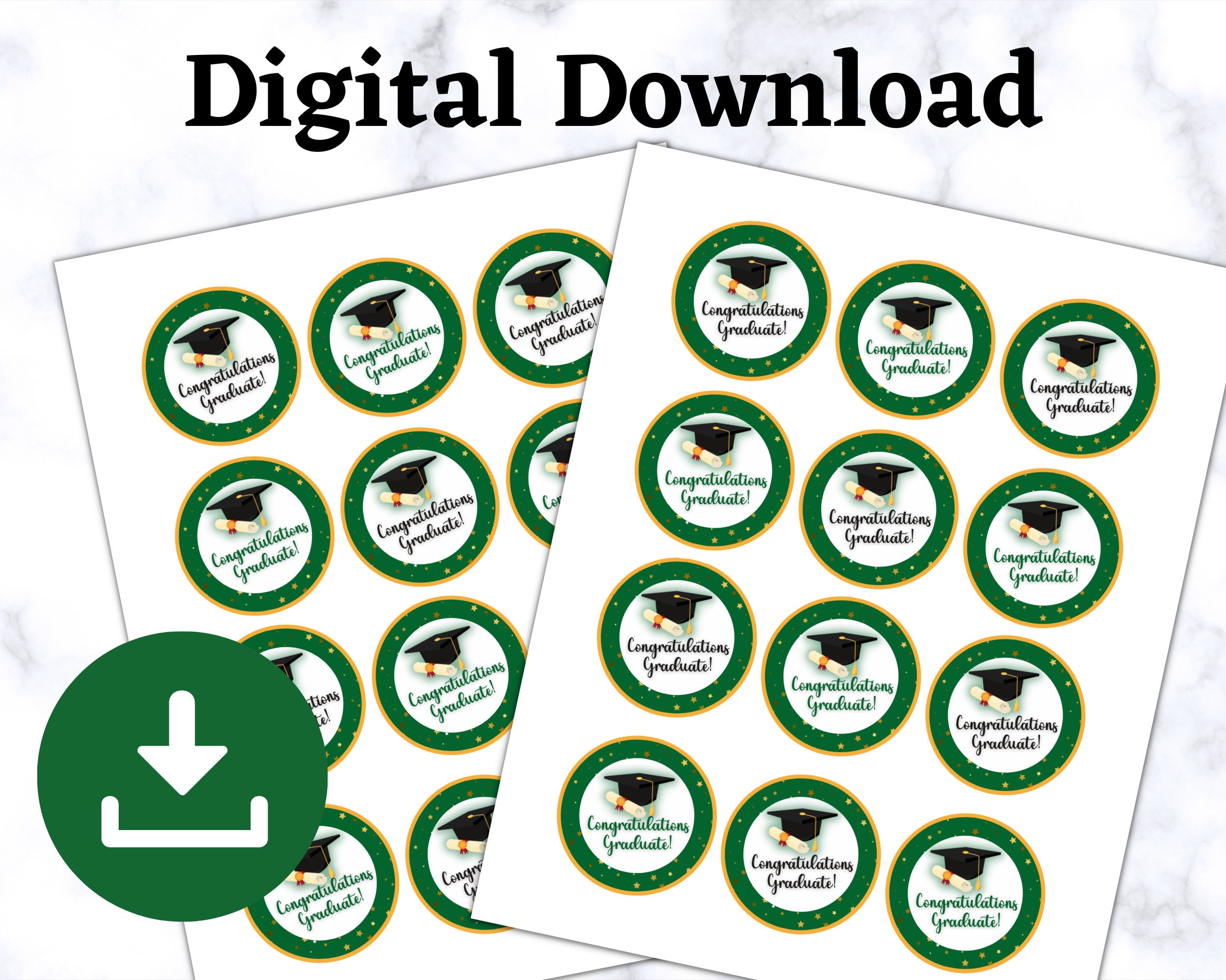 Printable Green and Gold Graduation Cupcake Topper | DIY Graduation ...