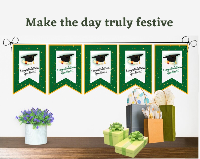 Green & Gold Graduation Banner to Print and Assemble at Home; Great for ...