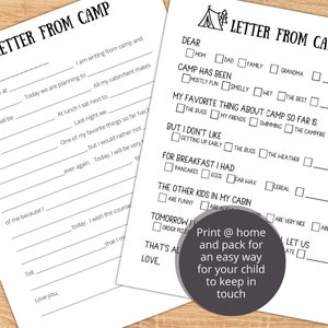 Printable Summer Camp Stationery, Letters From Camp, Fill in the Blank ...